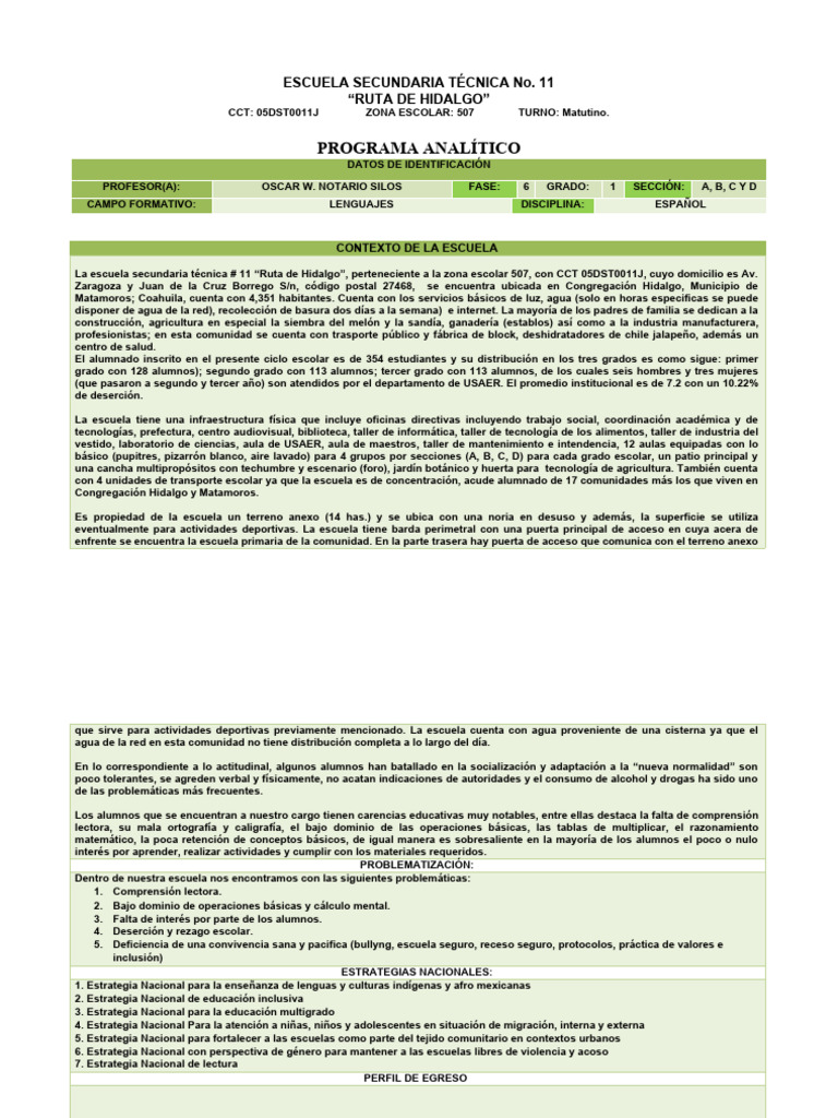 Formato De Programa Analitico Pdf Evaluación Aprendizaje