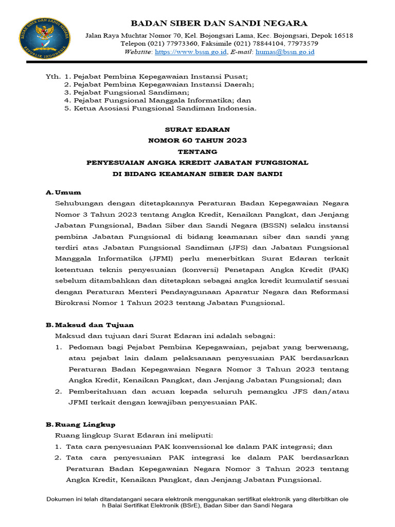 2023 - SE Nomor 60 Tahun 2023 - Konversi PAK - Signed | PDF