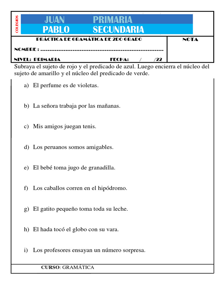 PRÁCTICA DE GRAMÁTICA (2DO GRADO 2022) | PDF