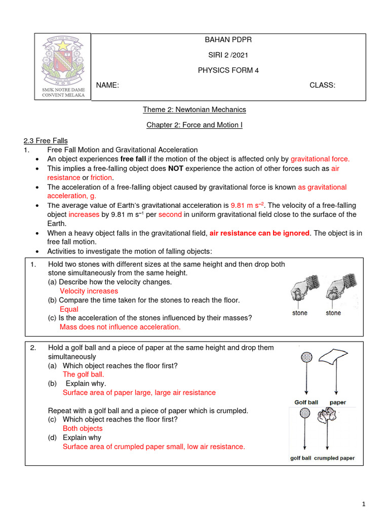 Modul 2.3 Physics Form 4 - Answer | PDF | Gravity | Acceleration