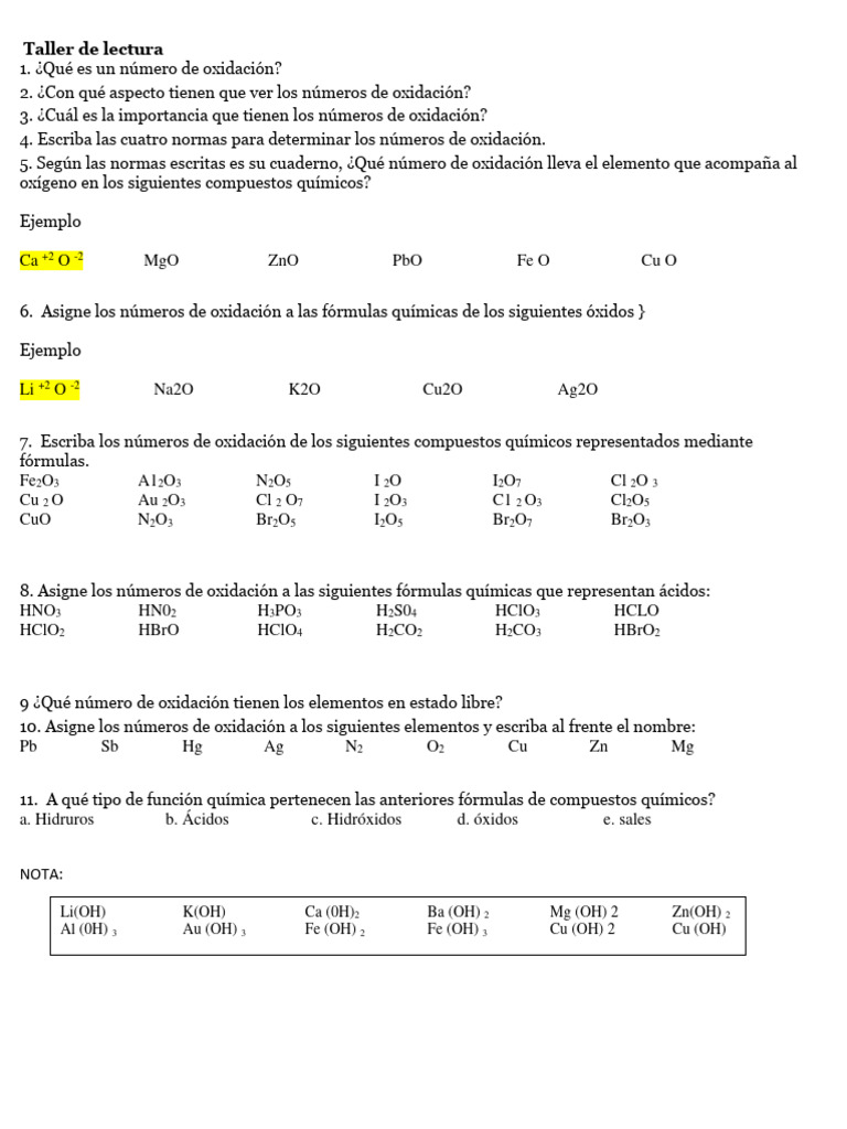 Taller de QUIMICA 10 | PDF | Ciencia y matemáticas | Tecnología