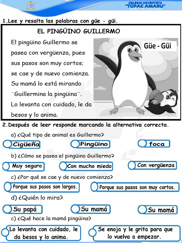 Leemos El Pingüino Guillermo 11.docx - A886m0aclv | PDF