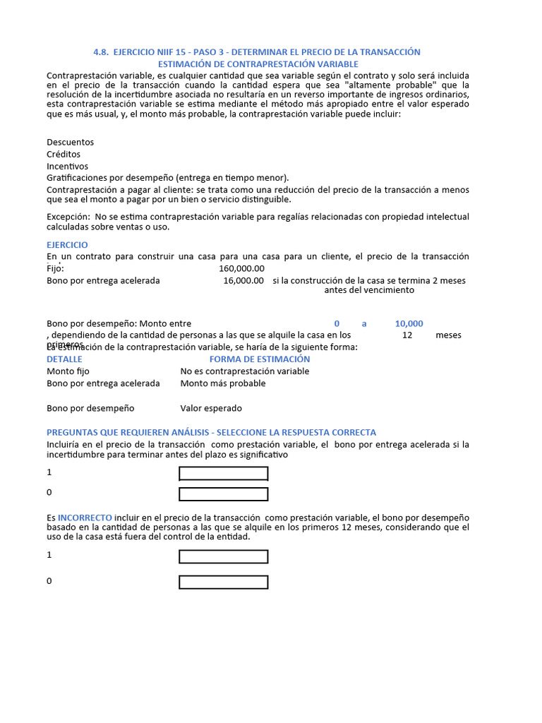 Ejercicio NIIF 15 Det Precio - Contrap Variable-2 | PDF | Finanzas y dinero