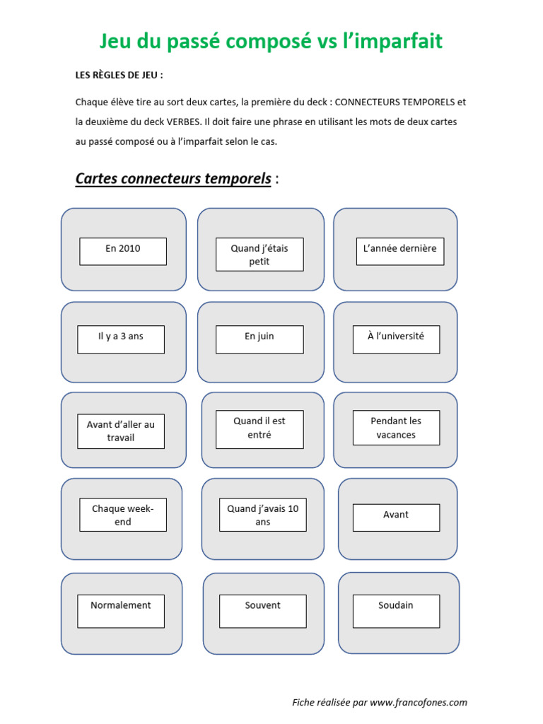Jeu Passe Compose Vs Imparfait | PDF