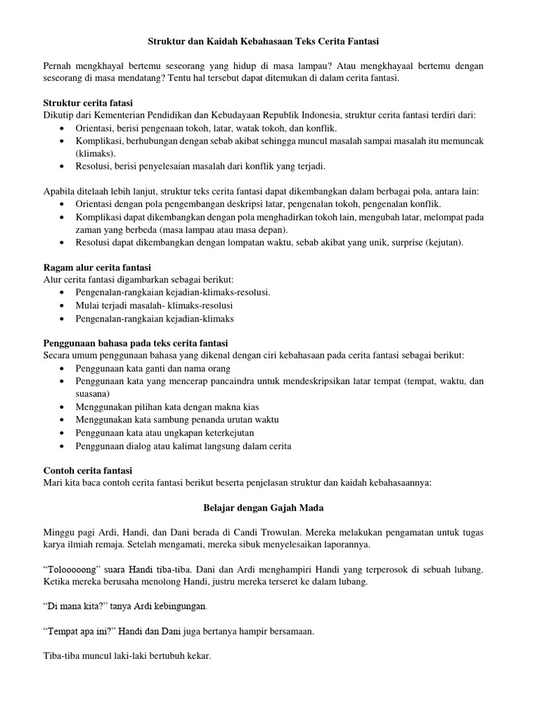 Struktur Dan Kaidah Kebahasaan Teks Cerita Fantasi | PDF | Seni & Disiplin Bahasa