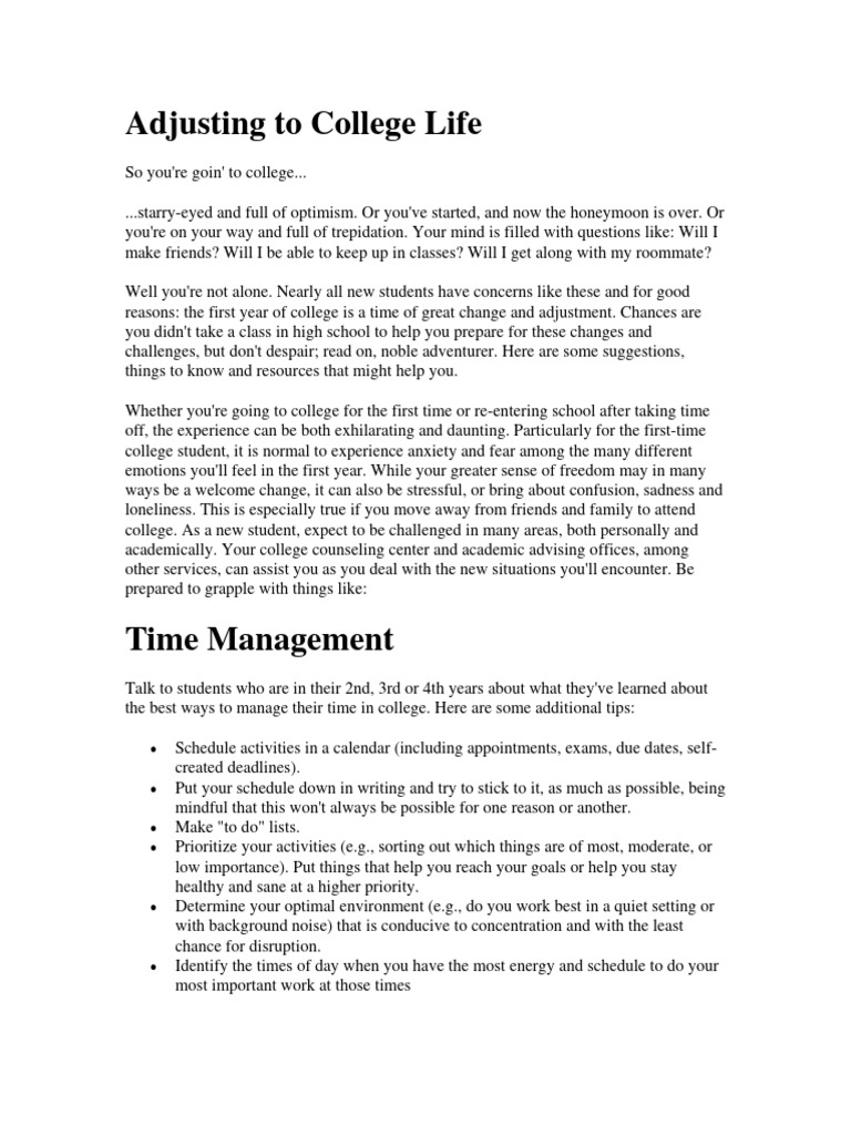Adjusting To College Life | PDF | Relaxation (Psychology) | Stress ...