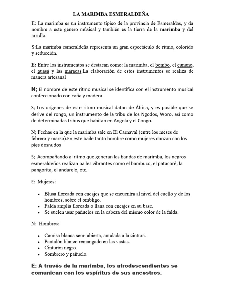 Marimba Esmeraldeña: Historia y Características | PDF