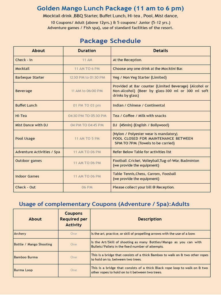 Golden Mango Lunch Adult | PDF | Drink | Kayak