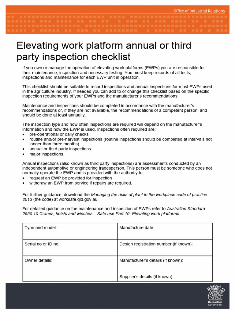 Ewp Annual or Third Party Inspection Checklist | PDF | Manufactured ...
