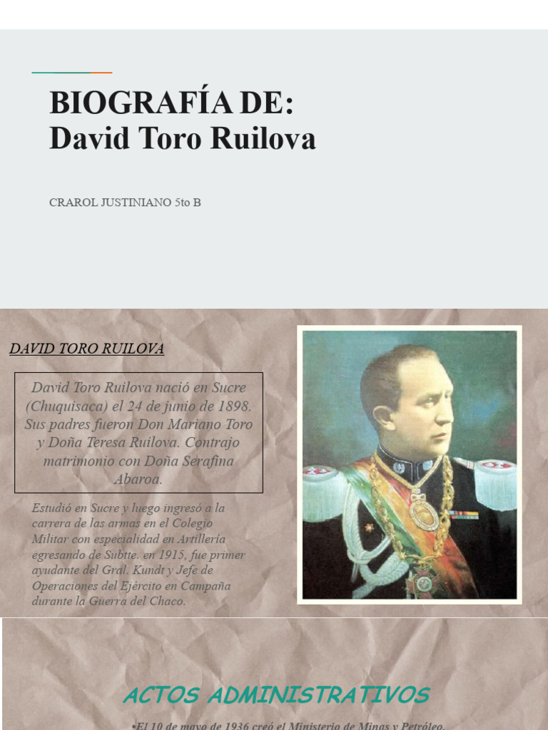 Biografía de David Toro Ruilova | PDF | América del Sur | Gobierno