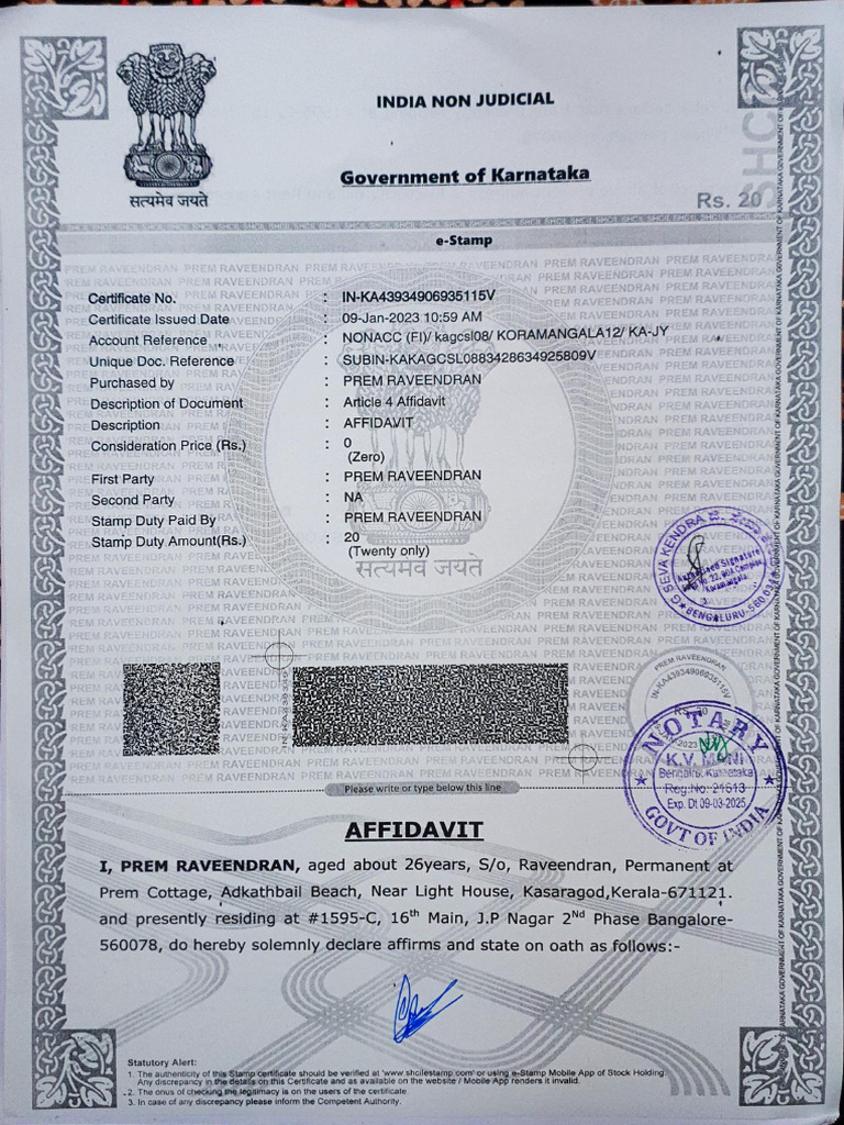 Bengaluru Address Proof Affidavit | PDF | Common Law | Legal Documents