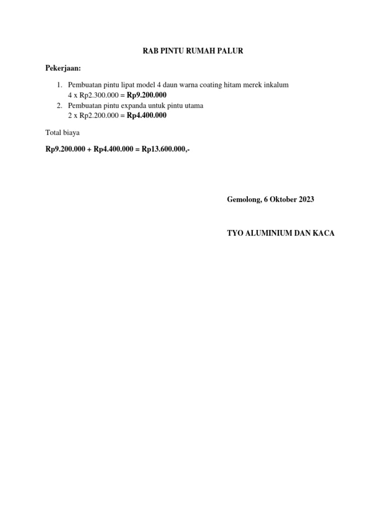 Rab Pintu Rumah Palur | PDF