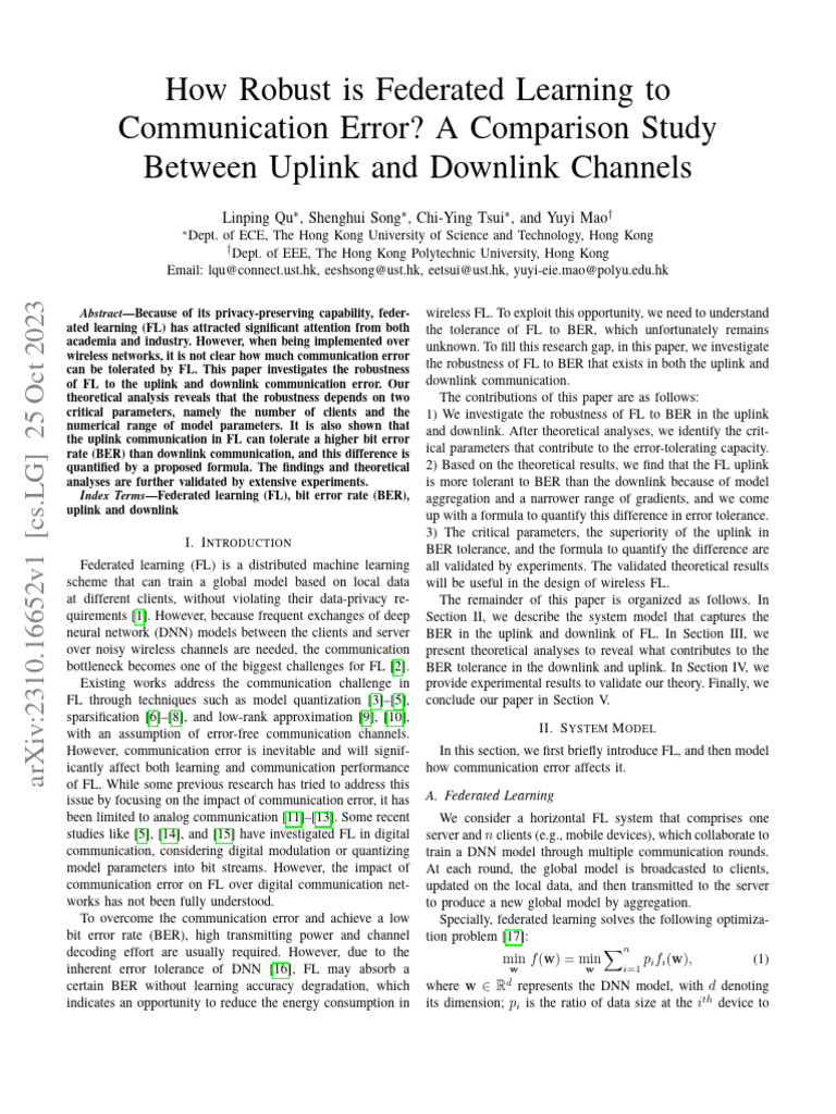 How Robust Is Federated Learning To Communication Error? A Comparison Study Between Uplink and ...