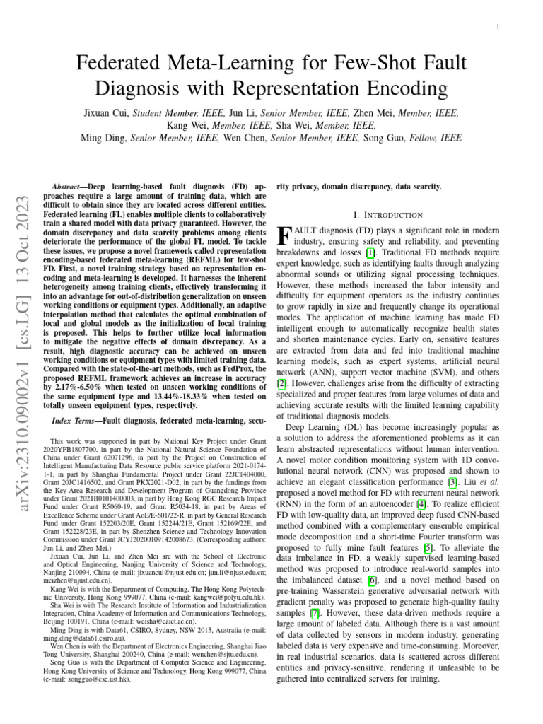 Federated Meta-Learning For Few-Shot Fault Diagnosis With Representation Encoding | PDF ...
