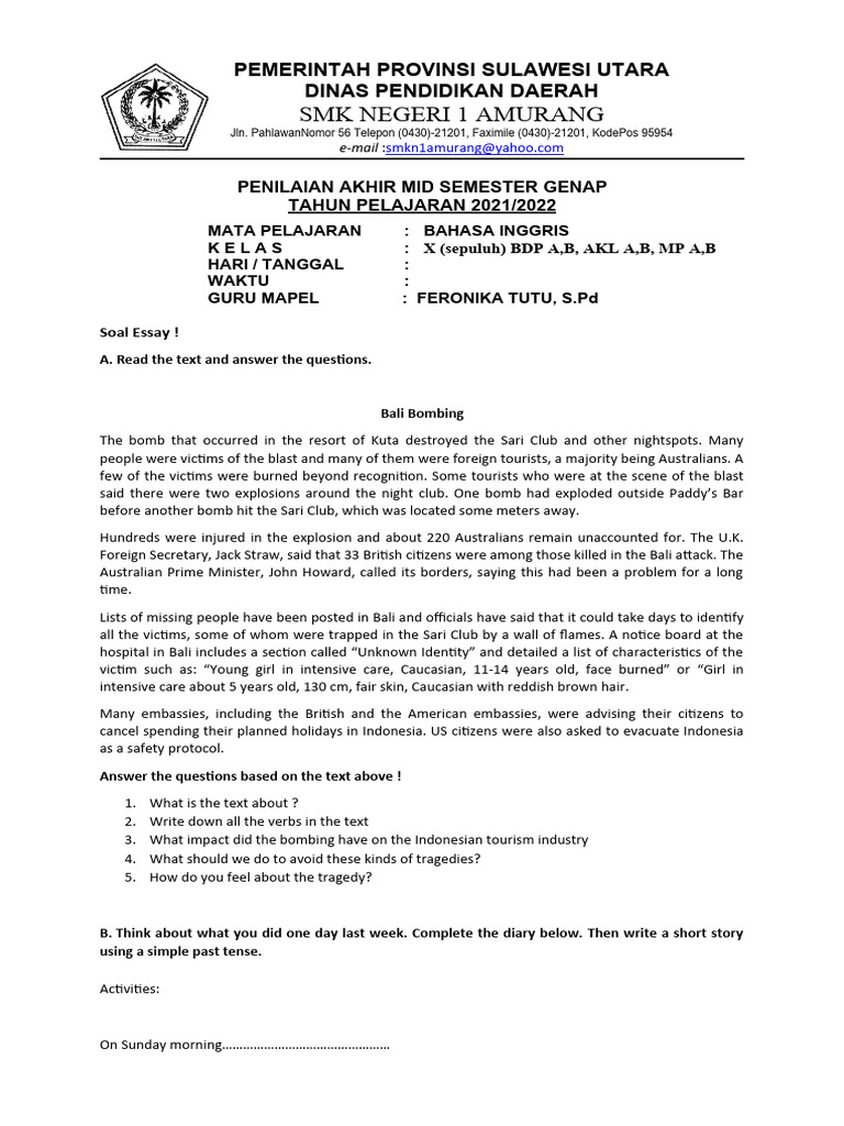 Soal Mid Sem Genap 2022 Kelas x | PDF