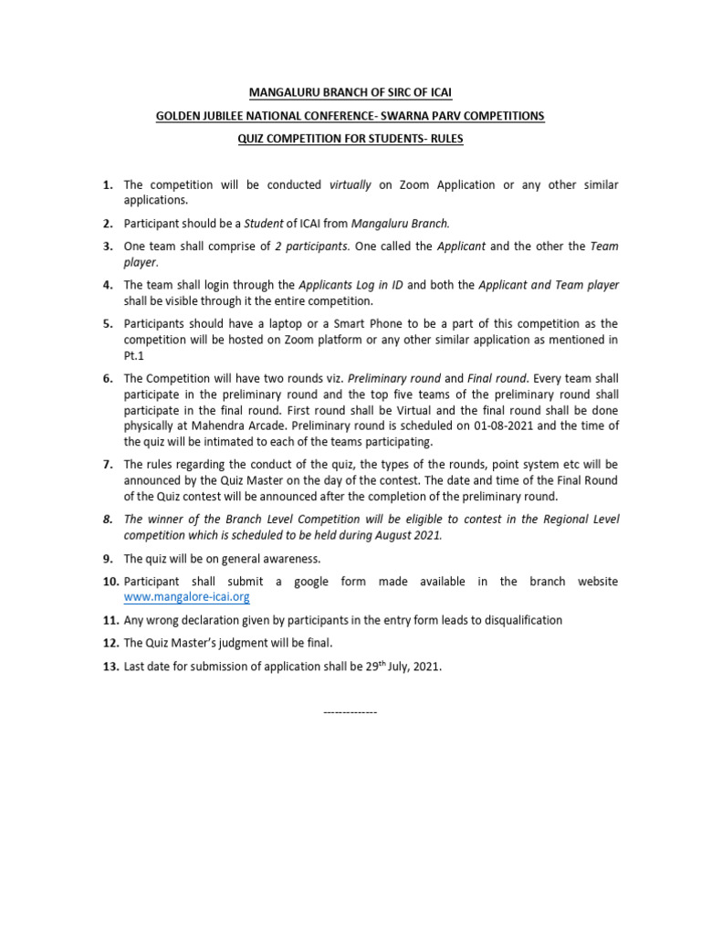 Quiz For Students Rules | PDF