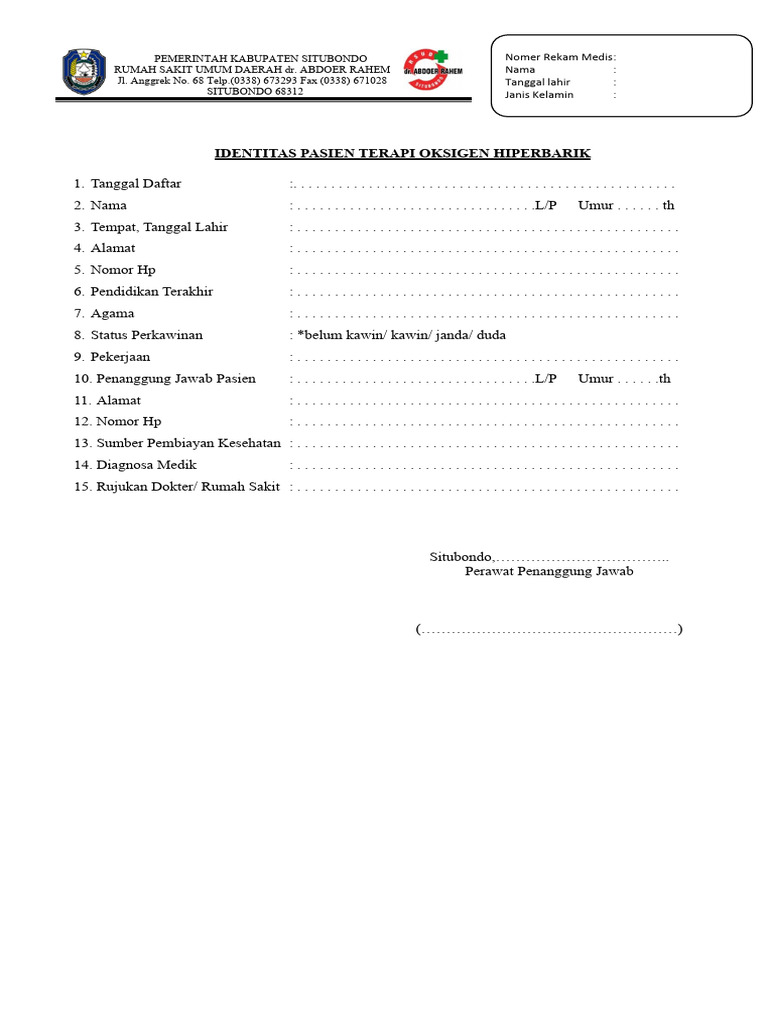 Identitas Pasien Terapi Hiperbarik | PDF | Ilmu Sosial | Hukum