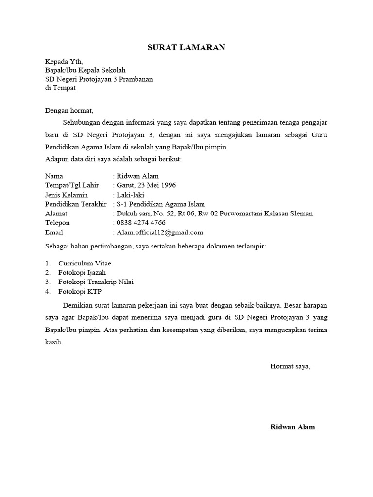 Surat Lamaran SD | PDF