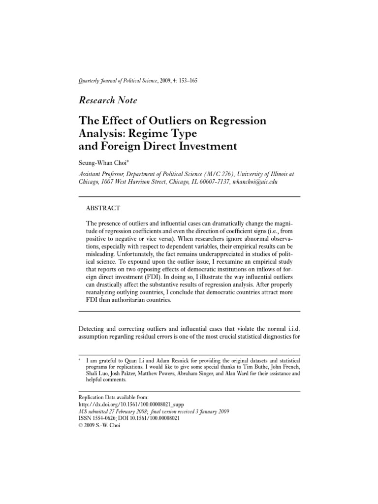 1 The Effect Of Outliers On Regression Analysis Pdf Regression Analysis Ordinary Least Squares