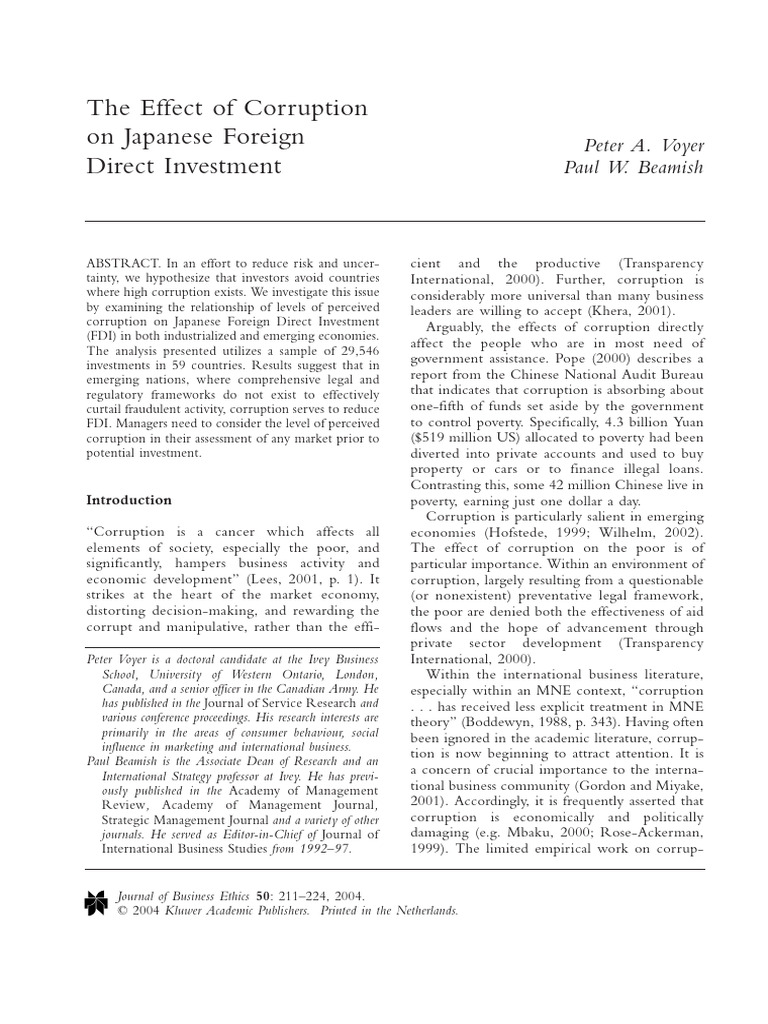 1.the Effect of Corruption On Japanese For | PDF | Corruption | Foreign ...