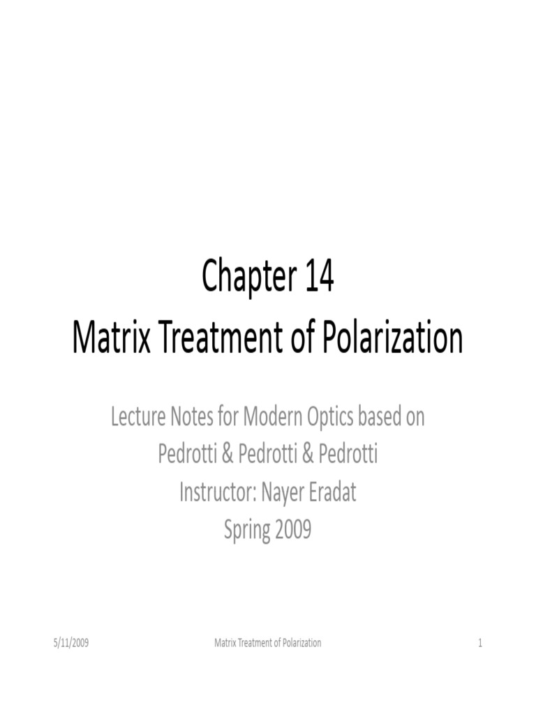 Matrix Polarization Treatment in Optics | PDF | Physical Sciences ...