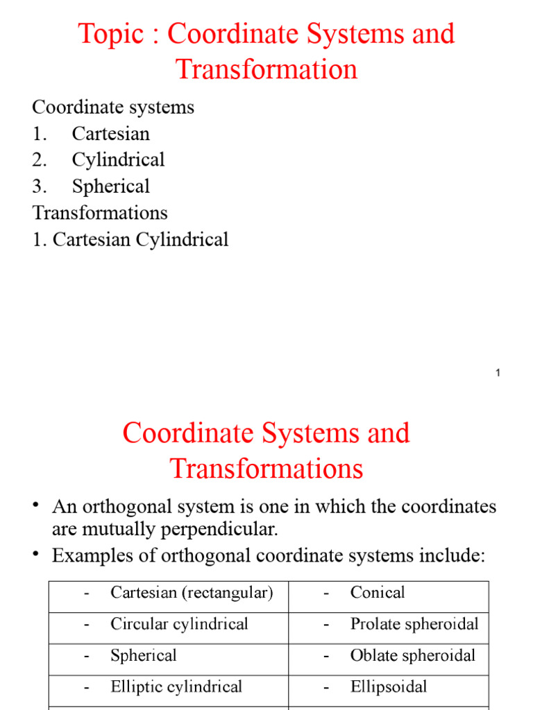 Coordinate Systems and Transformations | PDF | Cartesian Coordinate ...