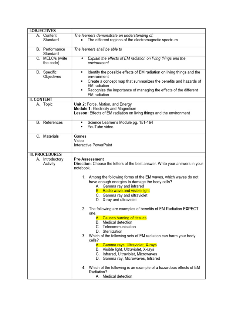 Lesson Plan Electromagnetic Spectrum | PDF | Electromagnetic Radiation ...