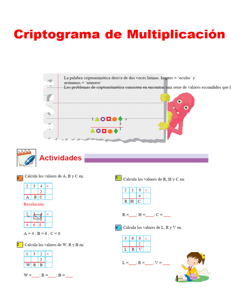 LIBRO 9 Ejercicios-de-Criptograma-de-Multiplicación-para-Tercero-de-Primaria | PDF | Matemáticas