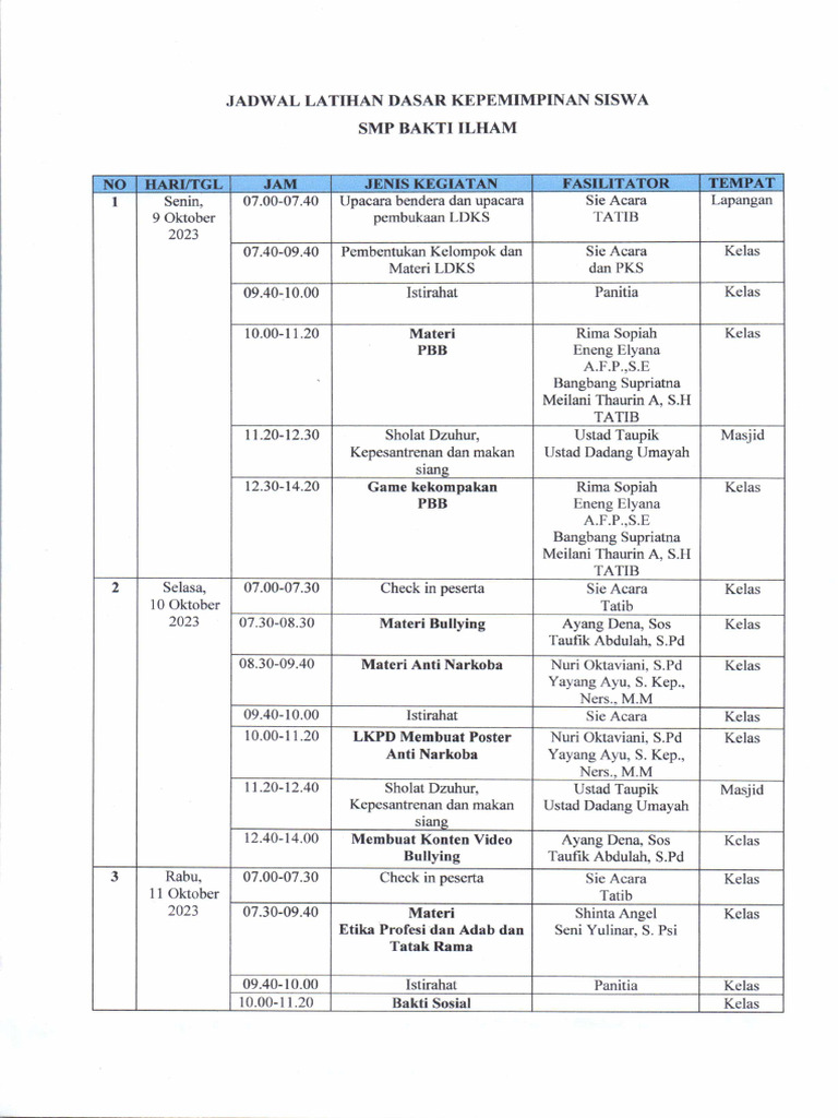 Rundown Acara P5 dan LDKS SMP | PDF