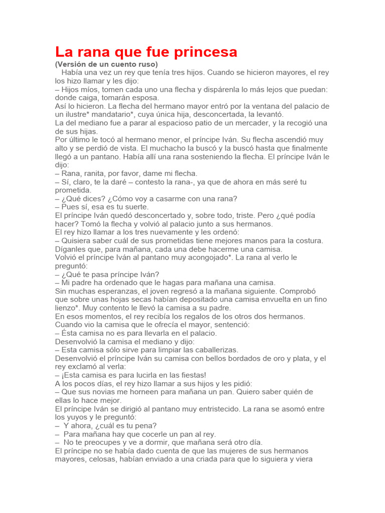 La Rana Que Fue Princesa | PDF | Clásicos