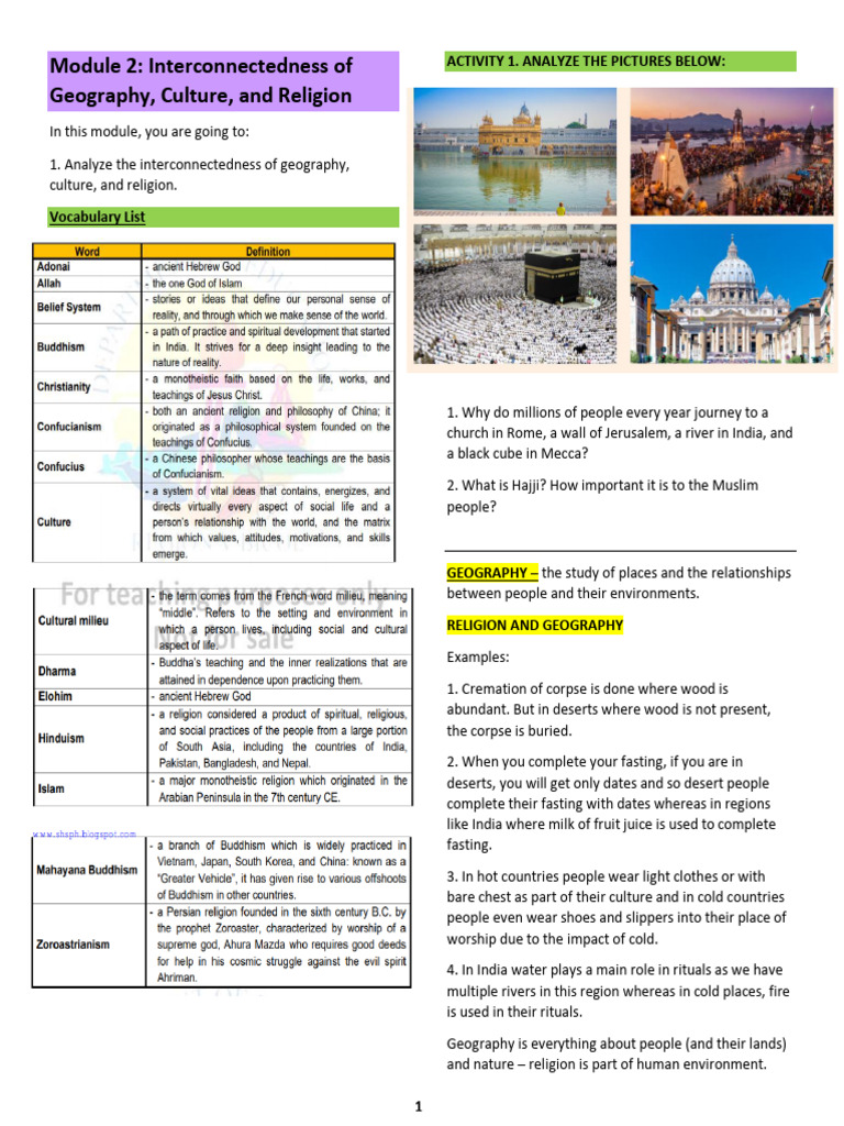 Module 2 Interconnectedness of Geography Culture and Religion Reading ...