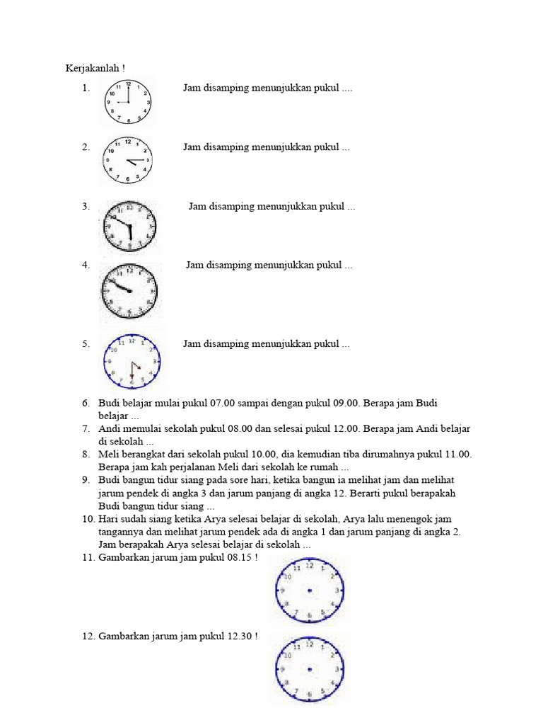 Soal Jam Kls 1 Pdf