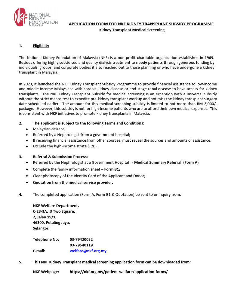 NKF Kidney Transplant Application Form B1 | PDF | Kidney ...