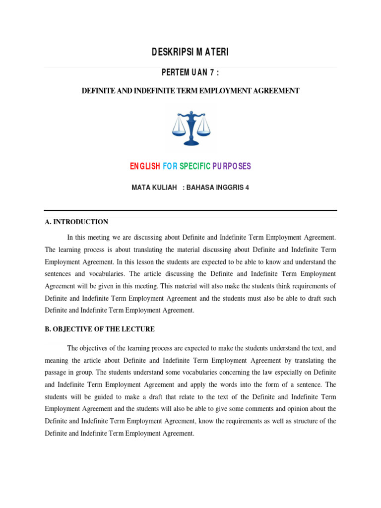 7TH Seventh Meeting Definite and Indefinite Term Employment Agreement ...