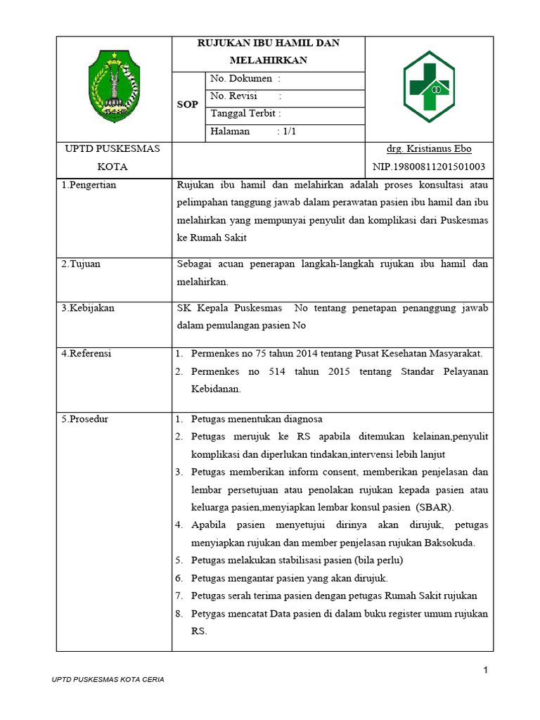 SOP Rujukan Ibu Hamil ke RS | PDF
