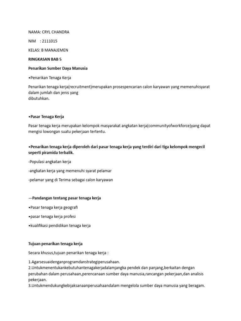 Ringkasan Bab 5 MSDM Cryl Chandra | PDF