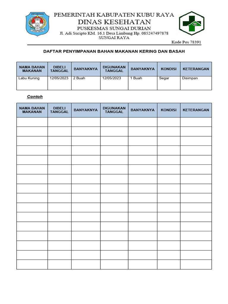 FORM PENYIMPANAN BAHAN MAKANAN KERING DAN BASAH | PDF
