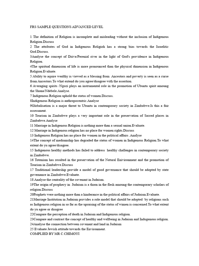 FRS Sample Questions-1 | PDF | Zimbabwe | Indigenous Peoples