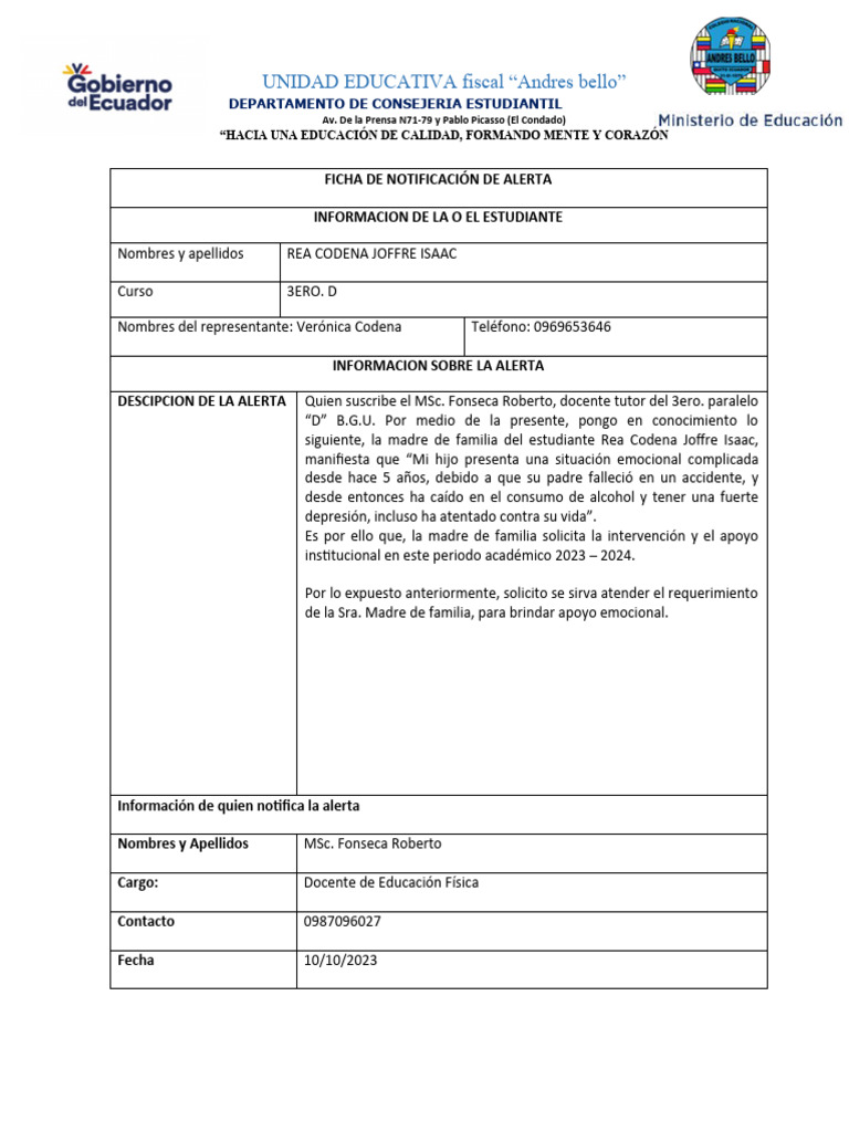 Ficha de Notificación de Alerta y Mas | PDF | Sicología