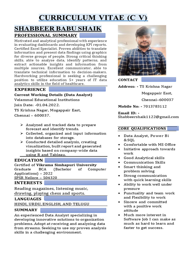 Shaik Shabbeer Babu Resume | PDF | Data Analysis | Data