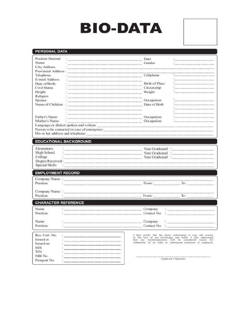 Biodata Form | PDF