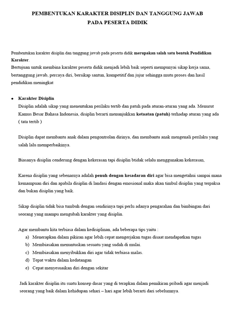 Pembentukan Karakter Disiplin Dan Tanggung Jawab | PDF