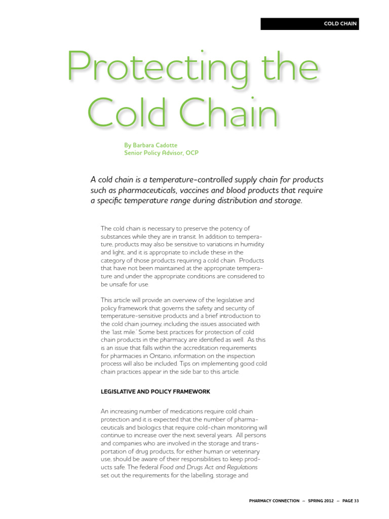 Protecting the Cold Chain Part I | PDF | Pharmacy | Refrigerator