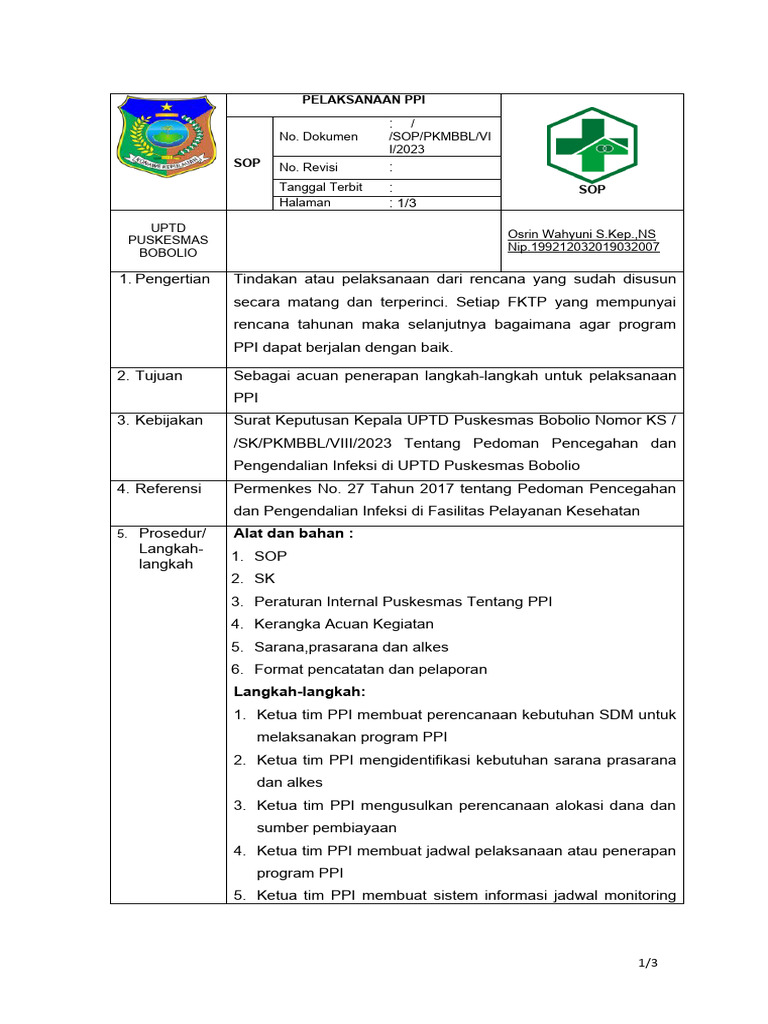 SOP Pelaksanaan PPI | PDF