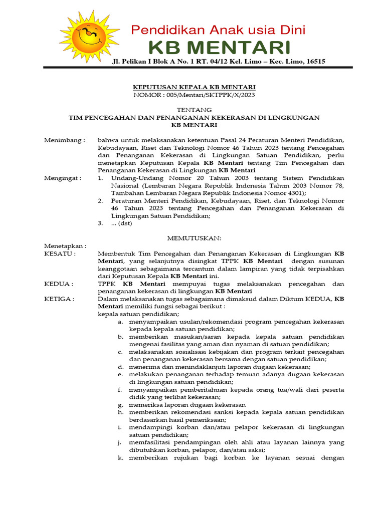SK TPPK KB Mentari 2023 | PDF