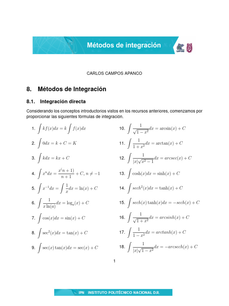 Metodos de Integracion | PDF | Integral | Raíz cuadrada