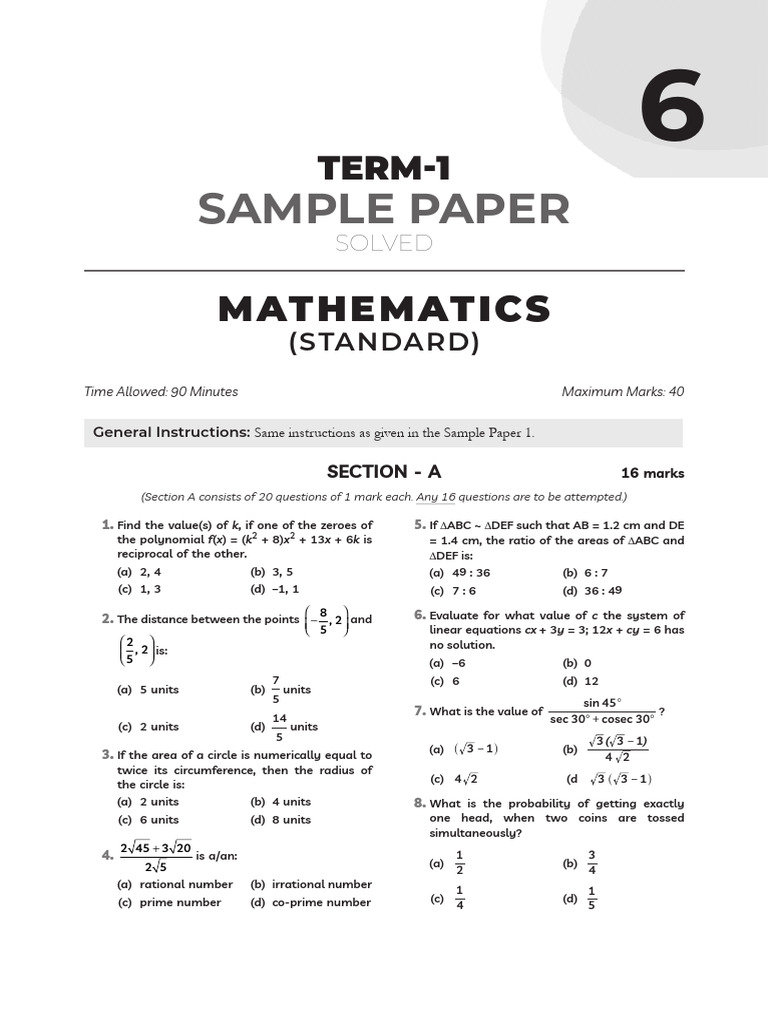 Term1 Sample Paper | PDF | Numbers | Circle