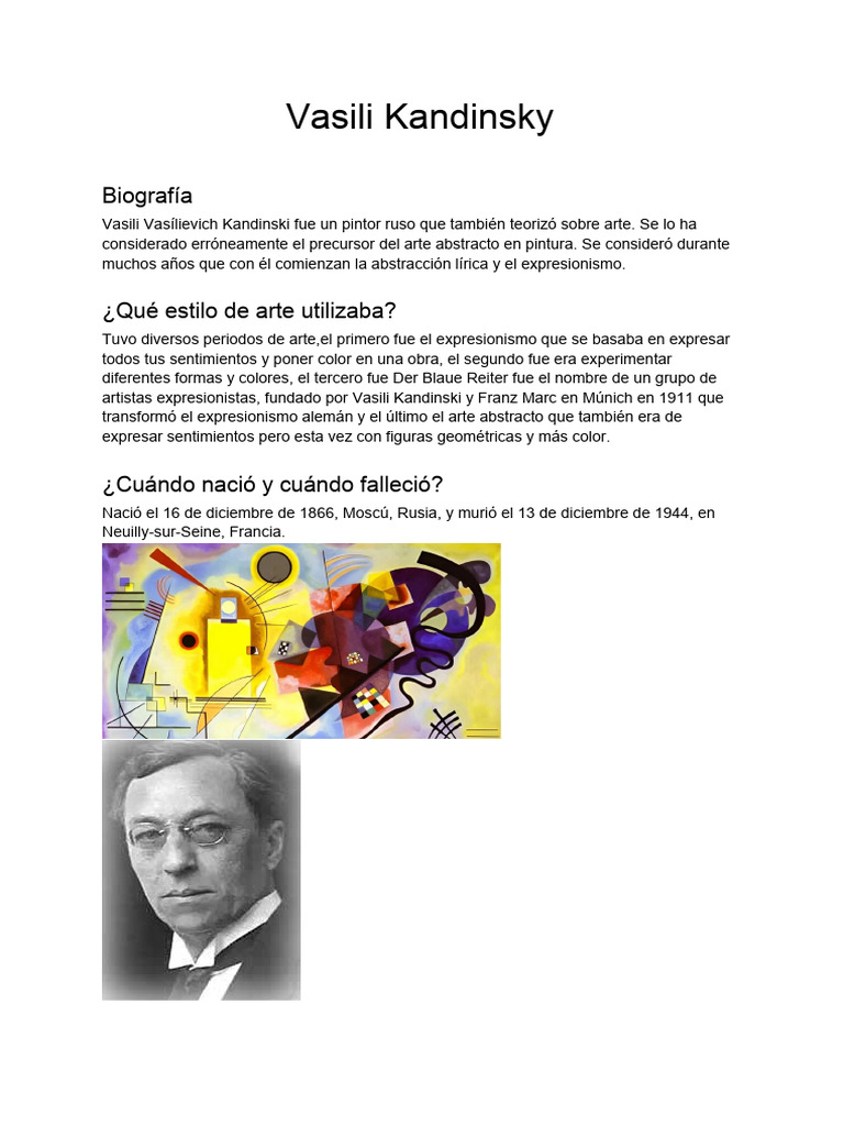 Biografía de Vasili Kandinsky | PDF | Arte | Clásicos