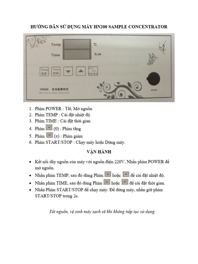 HƯỚNG DẪN SỬ DỤNG MÁY HN200 SAMPLE CONCENTRATOR | PDF