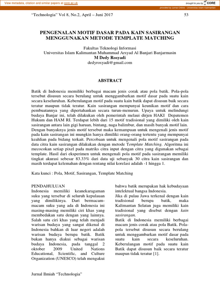 Pengenalan Motif Dasar Pada Kain Sasirangan Menggunakan Metode Template ...